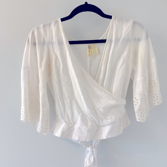 Urban Outfitters | Tops | White Eyelet Vneck Faux Wrap Crop Top Ties In Back | Poshmark
